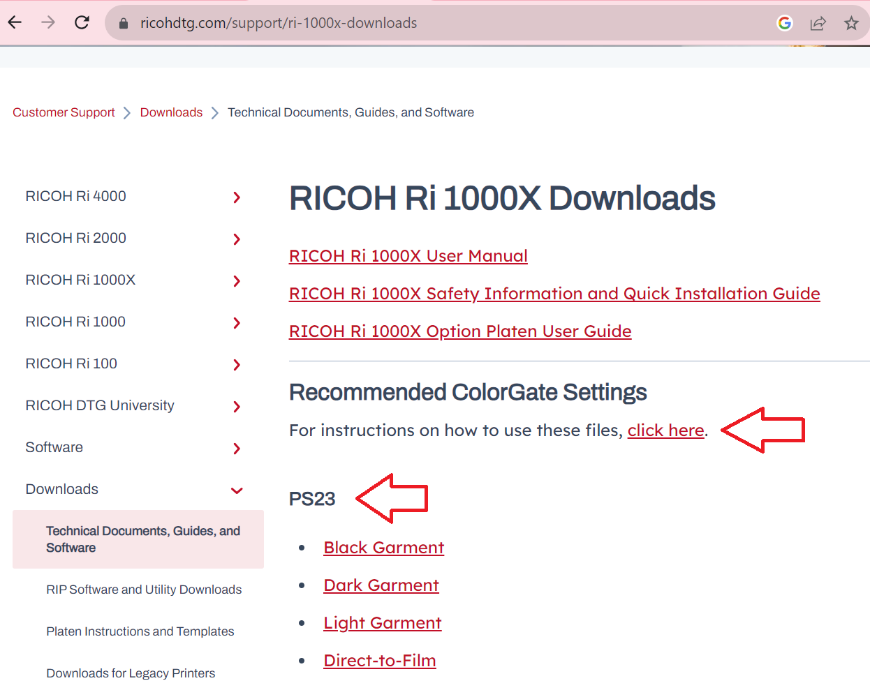 RICOH DTG's Recommended ColorGate Settings