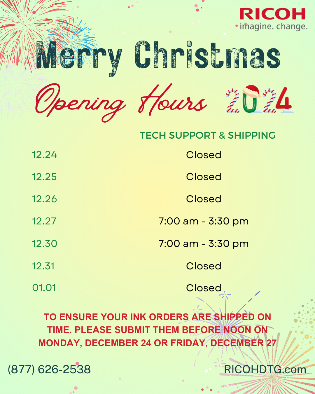 Holiday 2024 Working Hours Update and Shipping Reminder